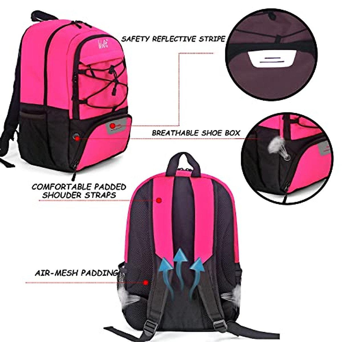 WOLT | Youth Soccer Bag - Soccer Backpack & Bags for Basketball, Volleyball & Football Sports, Includes Separate Cleat Shoe and Ball Compartment, for Girls & Women (Pink)
