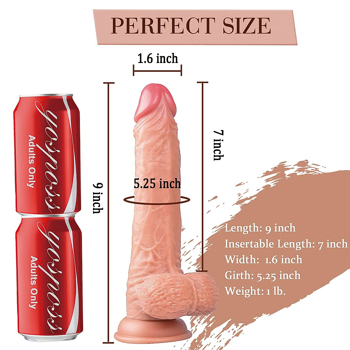 9'' Realistic Dildo Adult Sex Toys, Body-Safe Material Lifelike Huge Penis with Strong Suction Cup for Hands-Free, Flexible Cock with Curved Shaft for G-spot