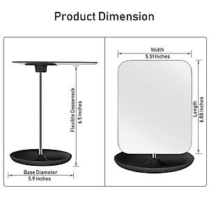 LFOYOU Table Vanity Mirror with Stand - Makeup Mirror for Desk - Adjustable Flexible Gooseneck, 360°Rotation Folding Portable Bathroom Shaving Cosmetic Mirror Square