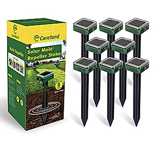 Careland Solar Mole Groundhog Repellent Stakes Outdoor Ultrasonic Gopher Repeller Vole Deterrent Waterproof Sonic Repellent Spikes Drive Away Burrowing Animals from Lawns and Yard (8)