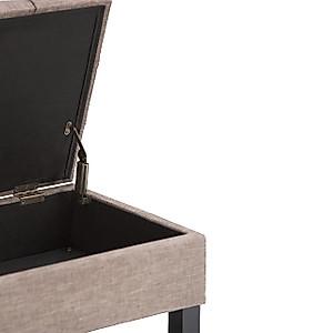 SIMPLIHOME Saxon 43 Inch Wide Transitional Rectangle Storage Ottoman Bench in Fawn Brown Linen Look Fabric, For the Living Room and Bedroom