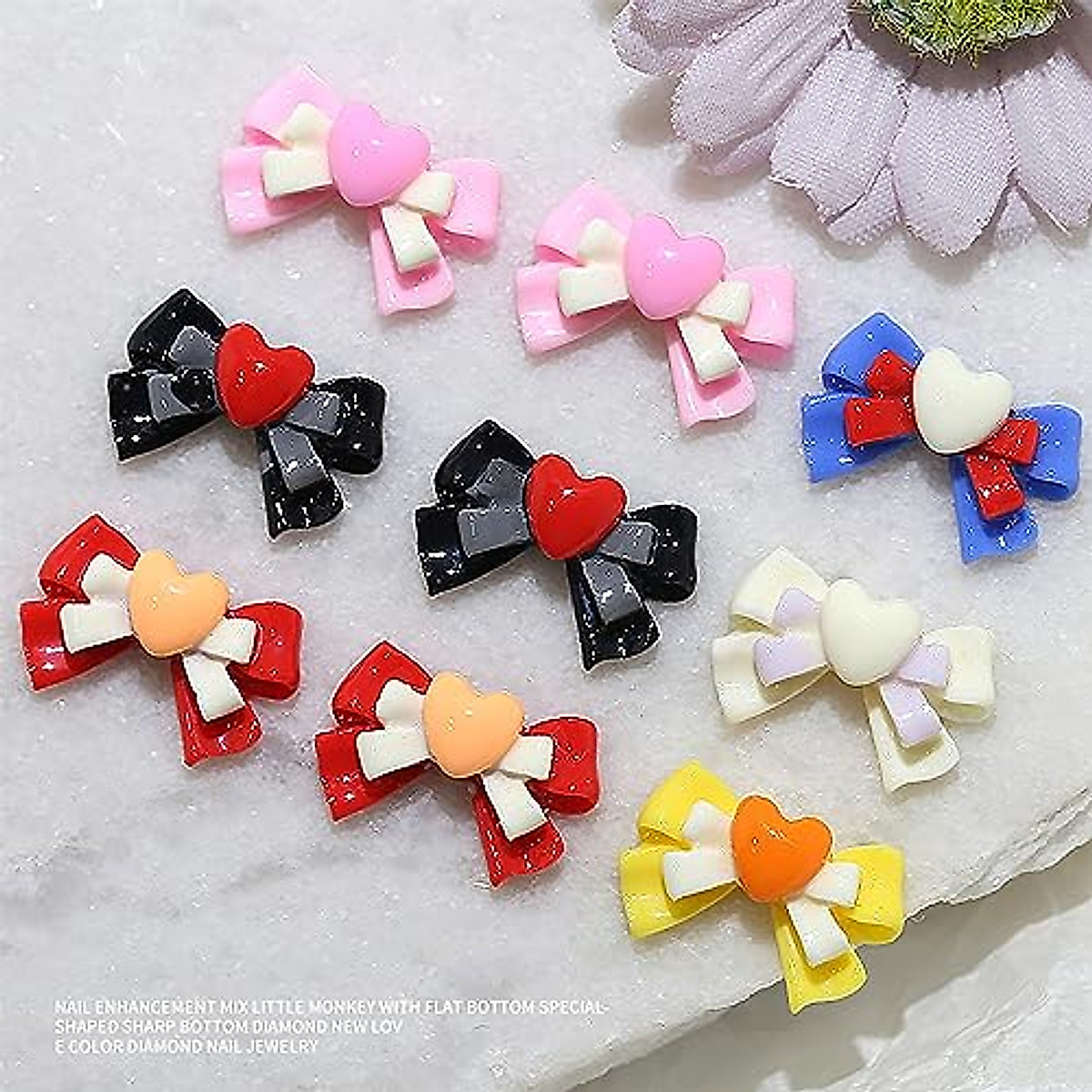 Bow Tie Nail Charms for Acrylic Nails，70PCS Girl Cute Resin Nail Rhinestones Decoration,Nail Jewels Y2K Accessories for Nail Art Supplies Manicure Craft DIY BBATT-HAPPY