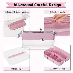 2-Pack Craft Organizers and Storage Boxes, 20 QT Playdoh storage box with Frosted Lid & Removable Tray, Pink Multi-Purpose Organizer for Toys, Crafts, Tools, Bead