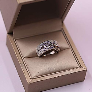 ZJQZBSS Vintage Forest Style Hand Drop Glaze Design Tree Ring 925 Sterling Silver Sparkling Purple Diamond Ring 18K Gold Cocktail Ring CZ Diamond Halo Ring Women's Engagement Wedding Rings (10)
