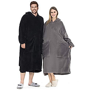 AOLIGE Wearable Blanket Winter Hoodie with Sleeves Soft Plush Warm Sweatshirt for Adults