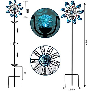 Glintoper Solar Wind Spinner, Outdoor Metal Stake Yard Spinners, Jewel Cup Garden Wind Catcher Windmill for Mom, Color Changing Glass Ball, Mothers Day Ideal Gifts, Dual Direction for Patio Lawn Yard