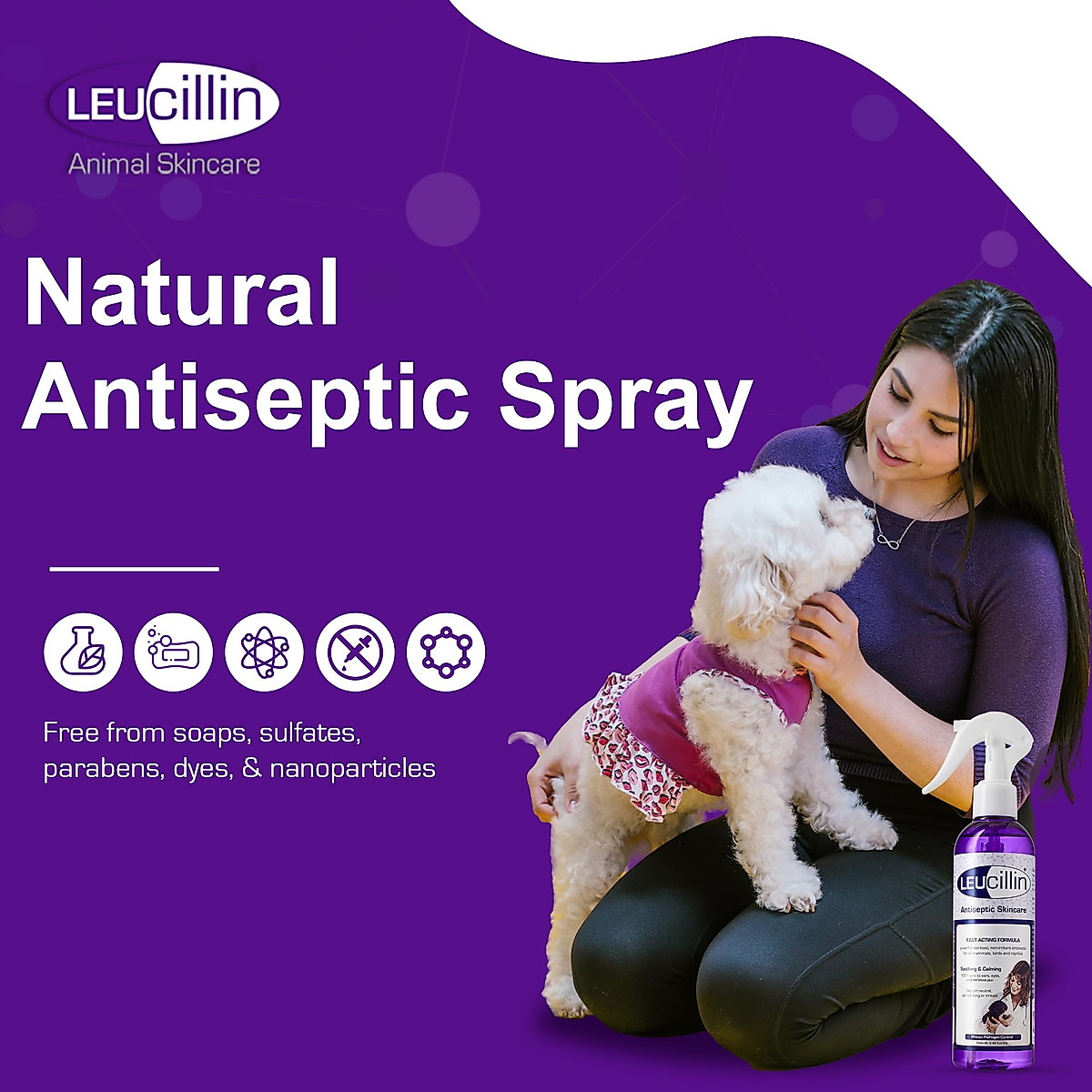 Leucillin Natural Antiseptic Spray for Dogs, Soothes Itchy Skin and Promotes Healing, Effective Treatment for Dogs, Wound and Skin Care Solution for Pets, First Aid Kit Essential - 150ml