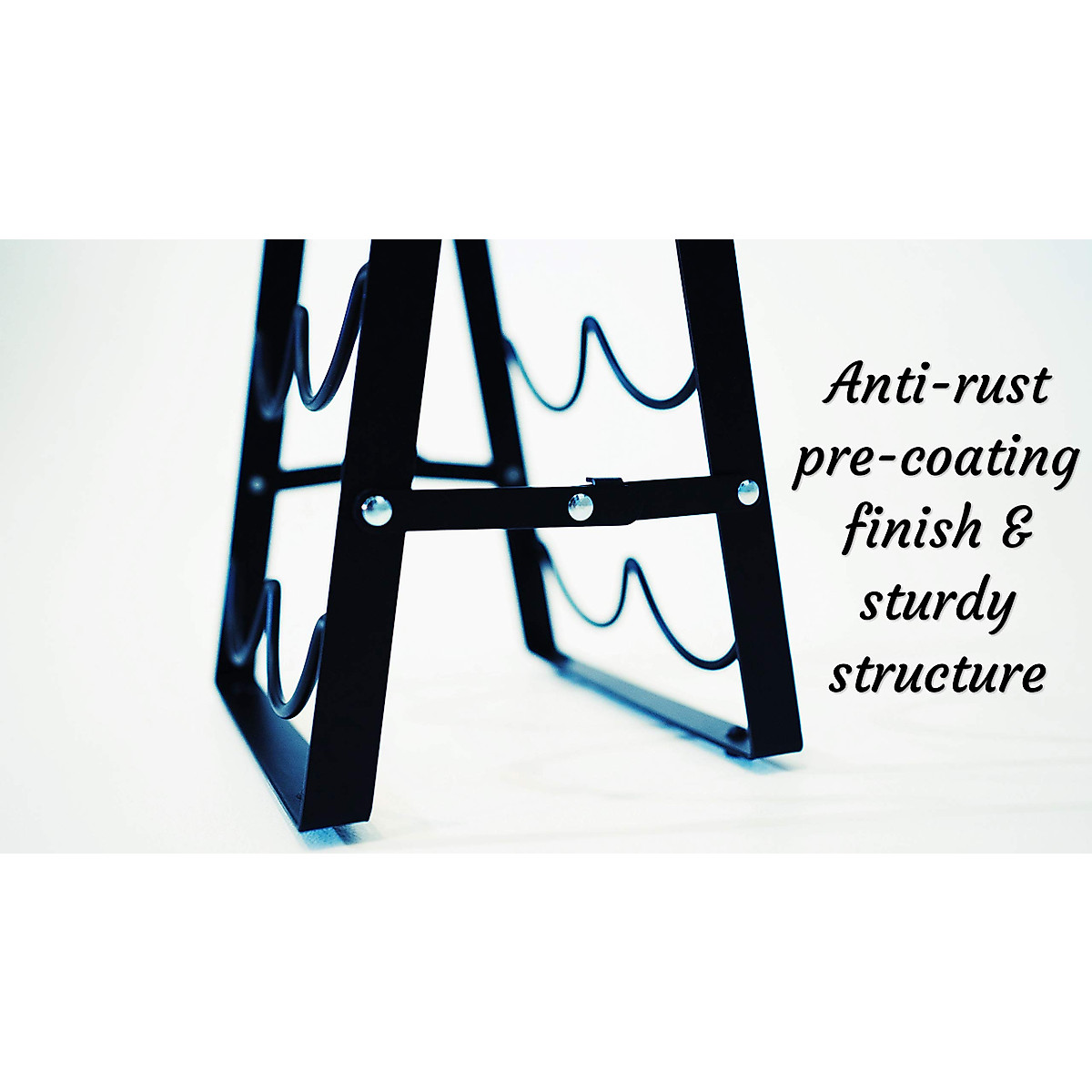 ARTES Countertop Wine Rack - Stackable Wine Holder for 6 Bottles - Metal Wine Racks for Pantry, Cabinet, Home Bar, Wine Cellar in a Three-Tiered Classic Design with Wooden Handle, Black