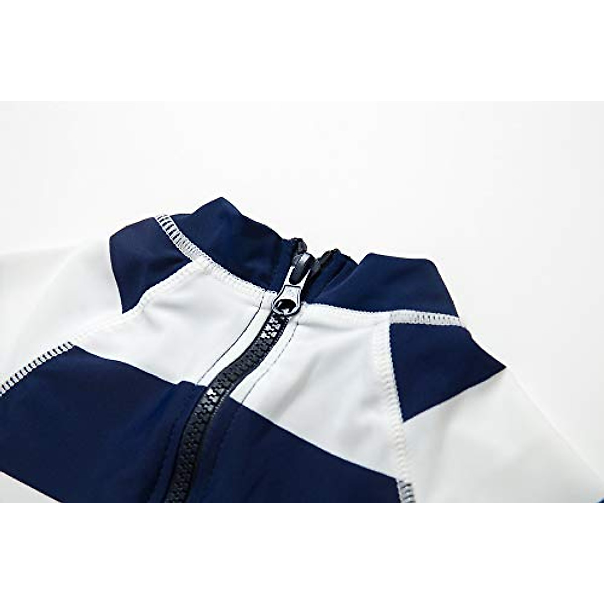 Baby One Piece Zip Swimsuit UPF 50+ Sun Protection Beach Sunsuit (White&Navy, 6-9 Months)