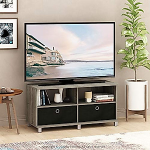 Furinno Andrey Entertainment Center with Bin Drawers, French Oak Grey/Black