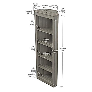Pemberly Row 71" 5 Shelf Engineered Wood Corner Bookcase in Gray Smoke Oak