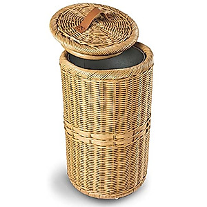 The Basket Lady Tall Wicker Trash Basket with Metal Liner, 15.5 in Dia x 25.5 in H, Sandstone