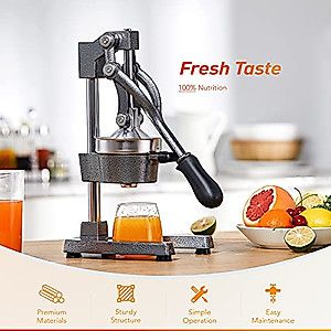 CO-Z Hand Press Juicer Machine, Manual Orange Juicer and Professional Citrus Juicer for Orange Juice Pom Lime Lemon Juice, Commercial Lemon Squeezer and Orange Crusher, Easy to Clean, Gray