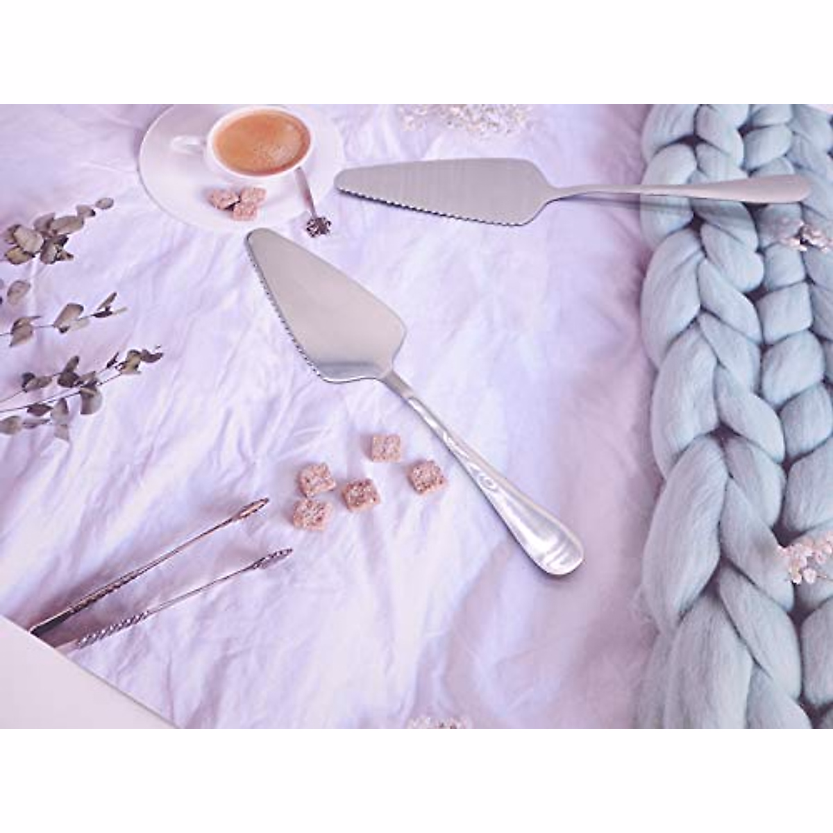 Pie Cake Server Party and Daily Wedding Cake Knife Stainless Steel Pizza Cutter All in One Server with Serrated Cutting Edge (Silver, 6)