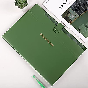SKYDUE Expanding File Folder, Folders with 8 Pockets , Folder Organizer with Snap Closure A4 and Letter Size Accordian Document Paper Organizer for Home School Office (OliveGreen)