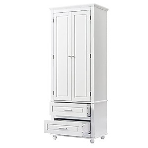 Tall Storage Cabinet with 2 Drawers and Double Door for Bathroom/Office, White Freestanding Kitchen Pantry Cabinet, Bathroom Cupboard w/Adjustable Shelf, Floor Cabinet Bookcase with Door (White-ty1)