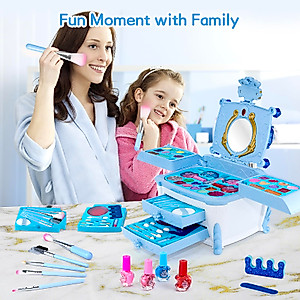 Kids Makeup Kit for Girl, Babbyo Upgrade 50 pcs Kids Make up Kit, Safety Tested Real Washable Make Up Toy Set with Portable Box, Prentent Play Make Up for Girls Birthday Present Toys