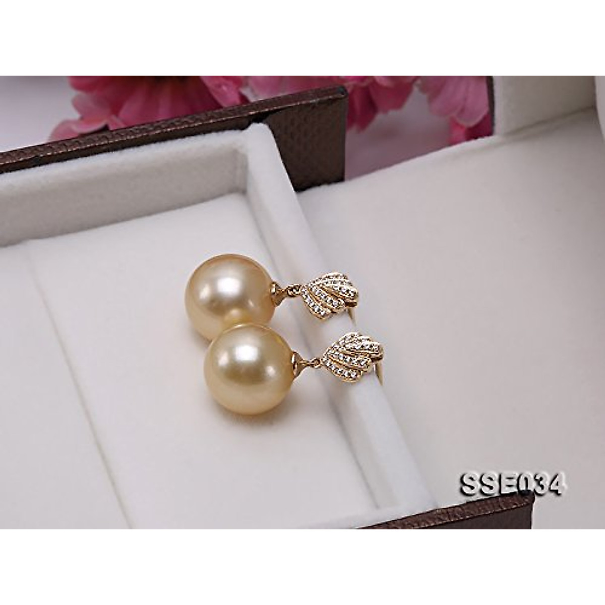 JYX Pearl Classic 14K Gold Earrings AAA Quality Genuine 11mm Round Golden South Sea Cultured Pearl Drop Earrings for Women