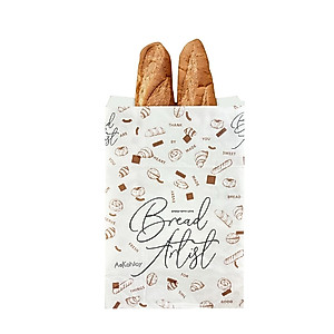 AeKahtay 50 Pack Paper Bread Bags with Front Window, 13.8 x 9.5 x 4.3 Inch Large Paper Bread Bags for Homemade Bread Gift Giving with Stickers
