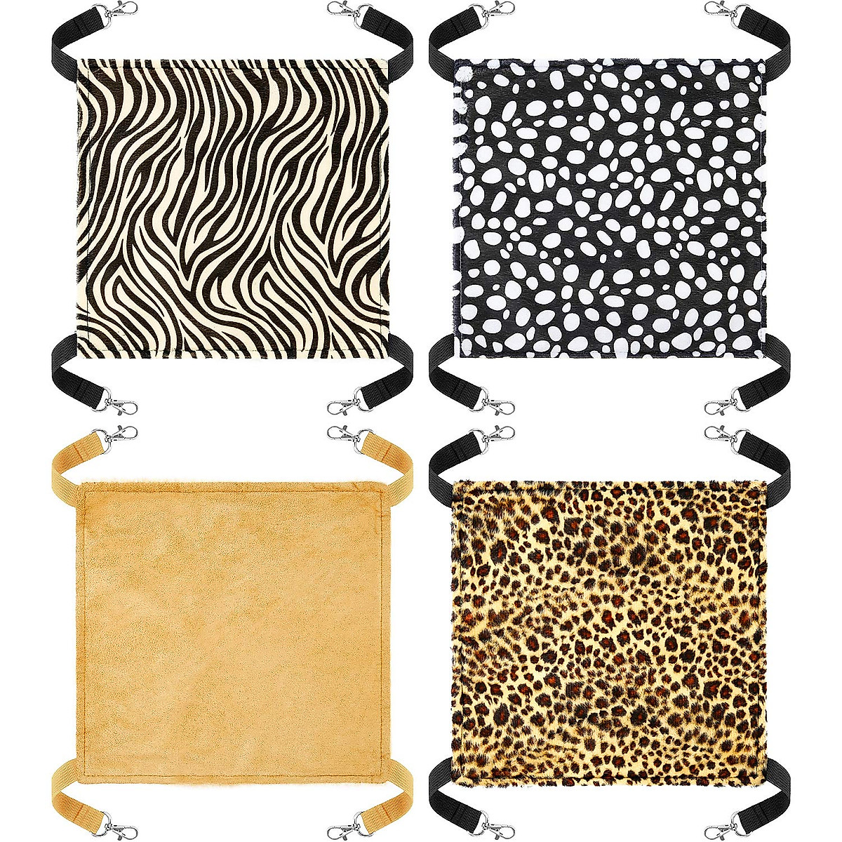 Boao 4 Pcs Guinea Pig Hammock Rat Hammock for Cage Small Animals Hanging Hammock Pet Cage Accessories for Chinchilla Parrot Sugar Glider Ferret(Leopard, Zebra, Black and White Dots, Camel)