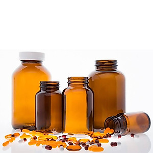 ALWSCI 250 ml 8 oz Amber Glass Wide Mouth Packer Bottle 45-400 Black Ribbed Cap, Diameter 64 mm x 119 mm, Pack of 24