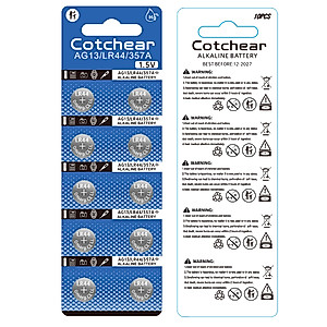 Cotchear 10Pcs Ag13 Button Batteries LR44 SR44 L1154 A76 LR1154 357A Button Cell Battery