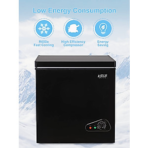 KRIB BLING Chest Freezer 5.0 cu.ft Mini Adjustable 7 Thermostat Compact Deep Freezer Top Door Low Noise with Removable Basket Black