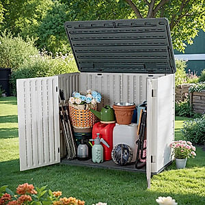 Greesum Outdoor Horizontal Resin Storage Sheds 34 Cu. Ft. Weather Resistant Resin Tool Shed, Extra Large Capacity Weather Resistant Box for Bike, Garbage Cans, Lawnmowe, Without Divider, White