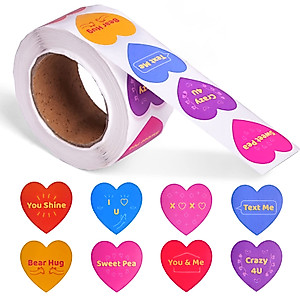 FunLittleToys 500PCS Heart Stickers for Valentine's Day, Colorful Red Love Decorative Decals Labels, Kids DIY Self-Adhesive Sticker Art Craft Cards Envelopes Wedding Party Decorations Supplies