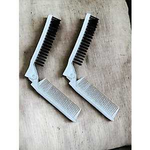 Folding Compact Travel Pocket HAIR BRUSH/COMB, 1 Red 1 White by Le Salon
