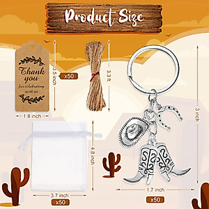 151 Pcs Cowboy Western Party Favors Cowboy Keychain Western Keychain Cowboy Hat Boot Horse Shoe Keyring with Organza Bags Thank You Tags and Rope for Guests Engagement Western Party Favor Supplies