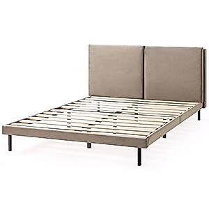 ZINUS Taylor Velvet Upholstered Platform Bed Frame with Split Headboard, Velvet Bed Frame, No Box Spring Needed, Easy Assembly, Latte, Full