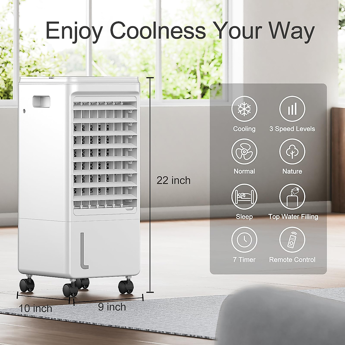 Portable Air Conditioners, 3-IN-1 Evaporative Air Cooler, Swamp Coolers w/ 3 Ice Pack, 1.85 Gal Water Tank, 4 Modes, 80° Oscillation, 7H Timer, Portable Ac for Bedroom, Room, Indoor White Black