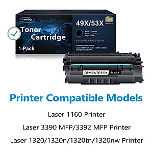 (with Chip) 49X 53X Black Toner Cartridge (Q5949X / Q7553X) Replacement for HP 49X 53X Toner Work with 1320 1320N 1320TN P2015 P2015D P2015DN M2727NF 3390 3392 Printers -1 Pack