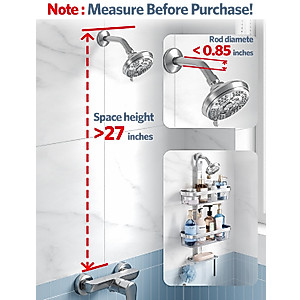 LAMU Adjustable-Shower-Caddy-Hanging, Rust Proof Shower Hanging Organizer, 3-Tier Aluminum Alloy + ABS, Large Capacity Shower Caddy Over-the-Showerhead with Hooks, Razor Holder, Soap Dish, Silver