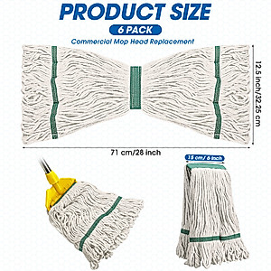 6 Pack Heavy Loop End Cotton String Mop Head Heavy Duty Mop Head Commercial Refills Mop Head Replacement for Home Industrial Commercial Cleaning (White, Green)