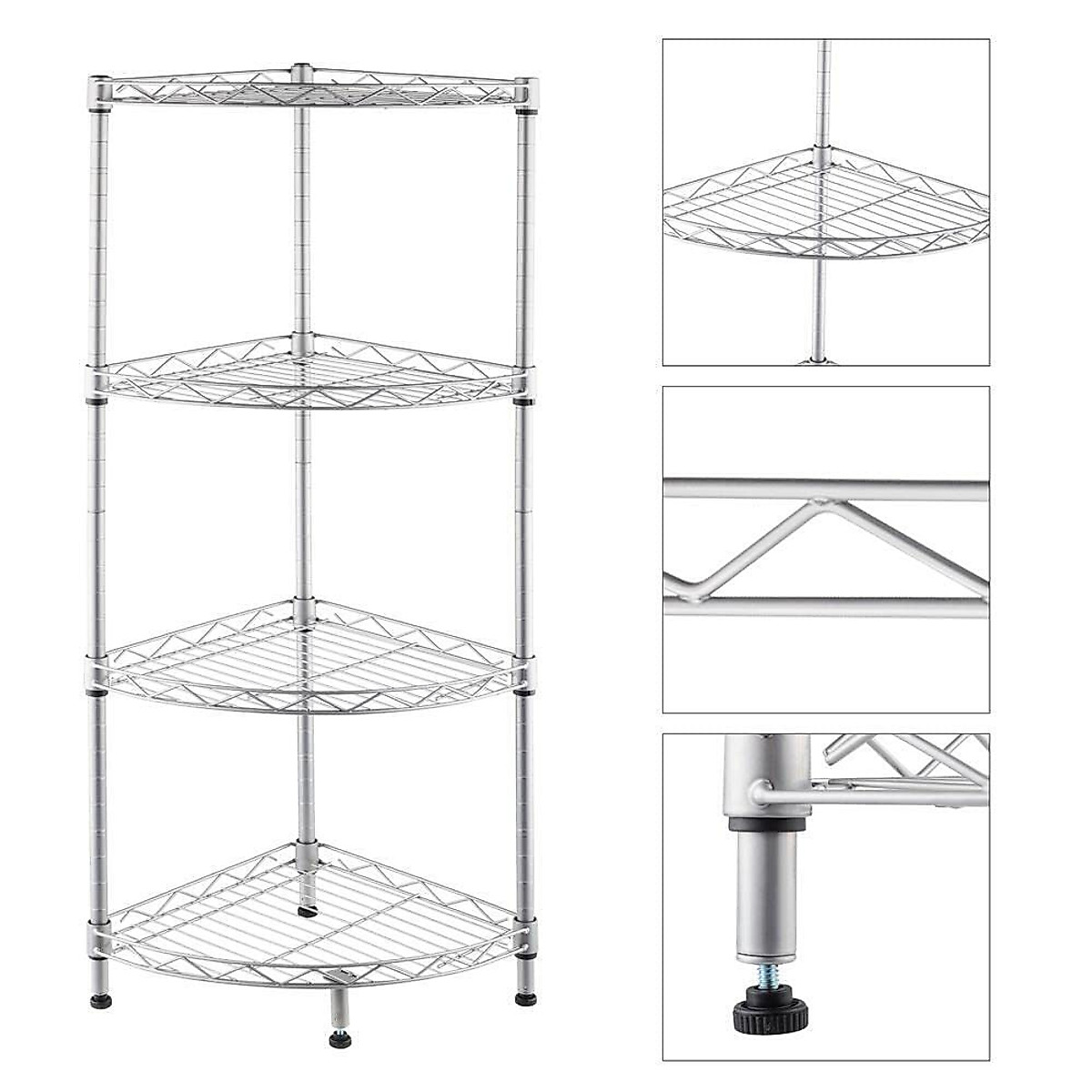 VCJTA 4 Tier Corner Shelf Rack Kitchen Bathroom Storage Wire Organizer Space Saving