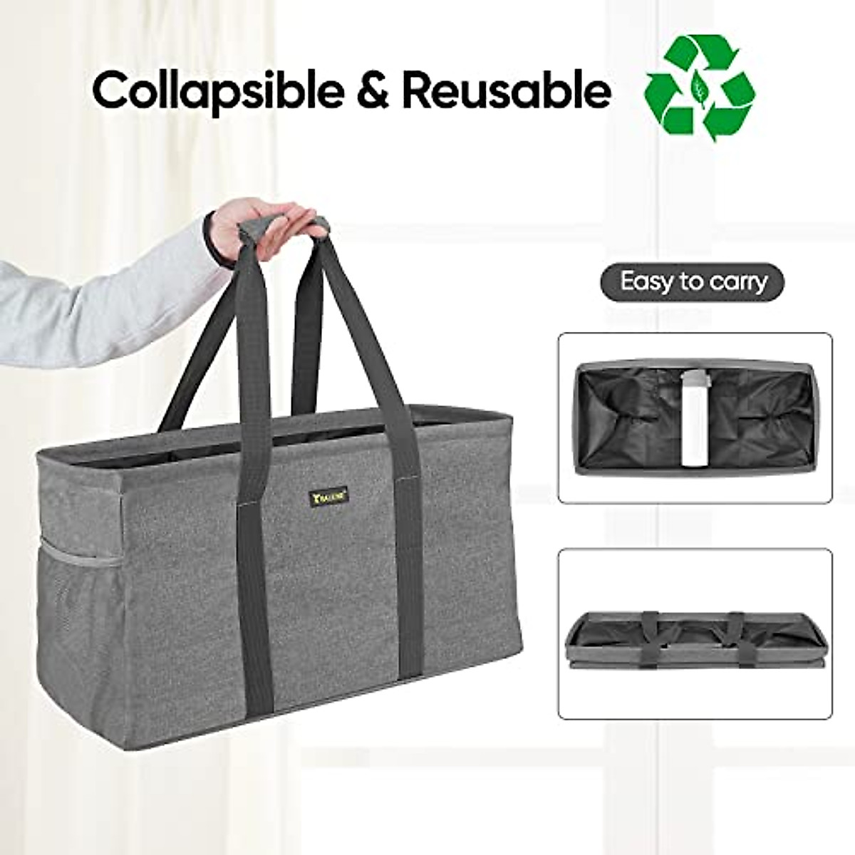 BALEINE Extra Large Utility Tote Bag with Wire Frame for Storage (Light Grey, 1-Pack)