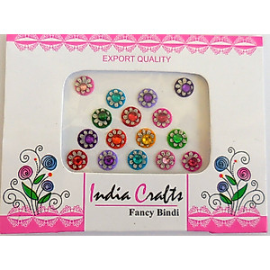 India Crafts ™ 4 Packs - 64 Colorful Crystal Bindi Velvette round face jewels Tika (Round Crystal)