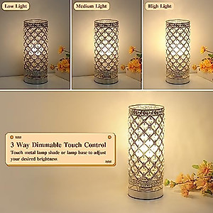 Seaside village Crystal Table Lamp Touch Control Dimmable Accent Desk Lamp Bedside Modern Table Light with Silver Lamp Shade Night Light Fixture for Living Room Bedroom Kitchen