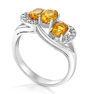 VIR JEWELS 1 cttw Citrine Ring .925 Sterling Silver with Rhodium Plating Oval Shape 6x4 MM Size 9