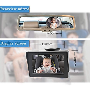 Baby Car Mirror, Car Baby Monitor with Camera, 4.3 inch Night Vision Monitor Anti-Shake Camera 360°Adjustable Easy Observe and Install, Baby Car Camera for Back Seat Rear Facing View Infant