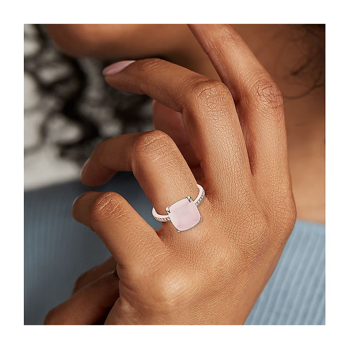 Jewelrygift 14K Rose Gold Plated Prong Ring Natural Rose Quartz Cabochon Loose Gtone Latest Mossanite Design Love Gtone Fine Jewelry for Women Ring 8