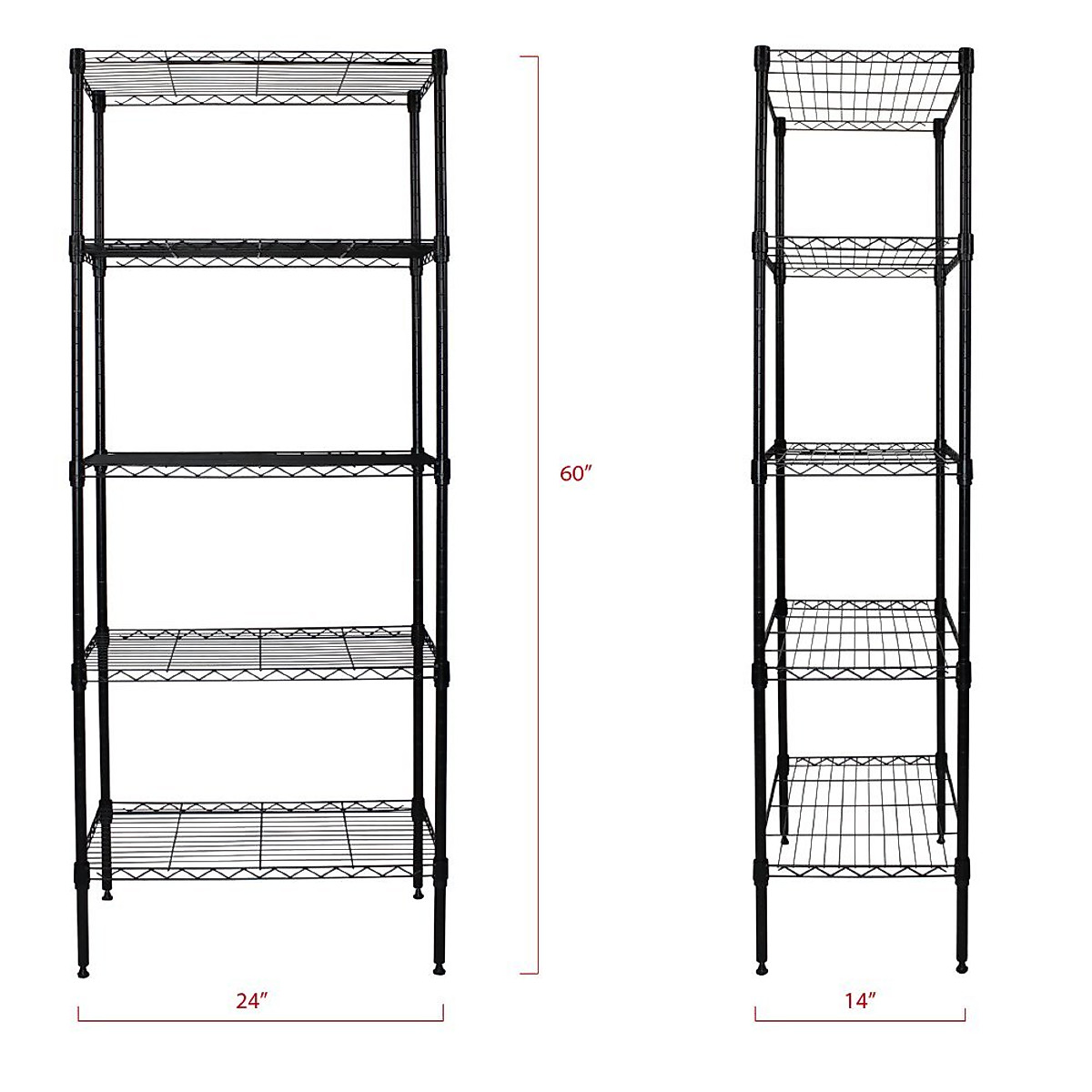 Apollo Hardware Black 5-Shelf Wire Shelving 24"x14"x60" (Black)