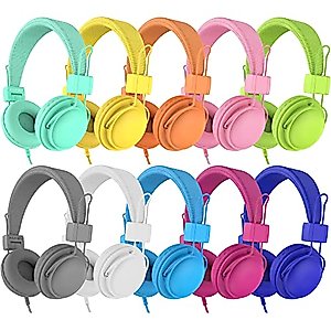 AILIHEN Kids Headphones Bulk 10 Pack for School K-12 Students, Classroom Wired Headphones with Microphone & 85dB Volume Limited & Sharing, 3.5mm Jack for Chromebook, Computer, Laptop (Multicolor)