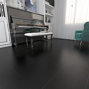 Decotalk Peel and Stick Floor Tile Waterproof Black Floor Tiles Vinyl Flooring for Kitchen Removable Vinyl Floor Tiles Stick and Peel Solid Black Bathroom Floor Tiles 12"x24" Flooring Planks for Floor