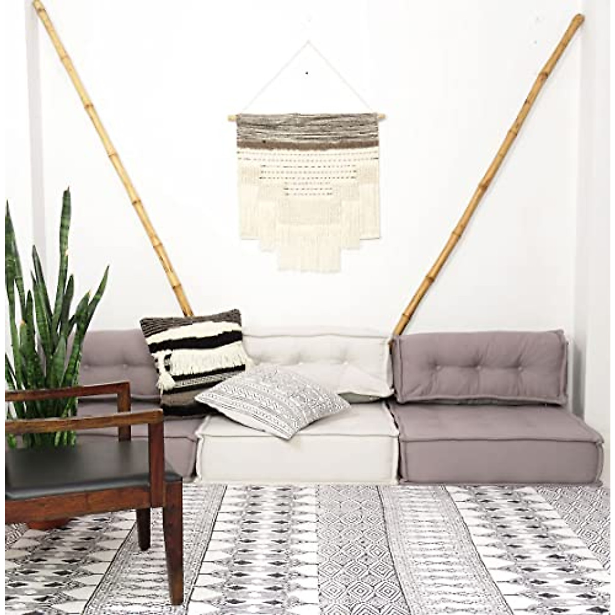 Eyes of India - 4 X 6 ft Off-White Black Cotton Block Print Area Dhurrie Rug Flat Weave Hand Woven Tassel Boho Chic Indian Bohemian Accent Handmade Handwoven