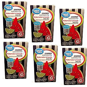 Great Value Sugar Free, Low Calorie ENERGY Watermelon Limeade Drink Mix (Pack of 6)