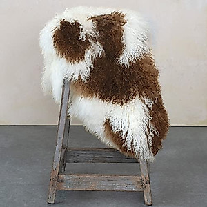 Creative Co-Op Creative Co-Op Tibetan Lamb Fur Rug, Brown and White