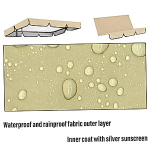 Patio Swing Parts, Swing Canopy Replacement with Seat Cover 2Pcs/Set Waterproof Outdoor Swing Canopy UV Protection Oxford Cloth Porch Swing Canopy Replacement, Beige